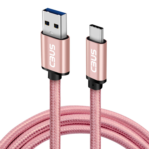 6ft Heavy-Duty Double Braided Fast Charging USB-C Cable (Pink Rose Gol ...